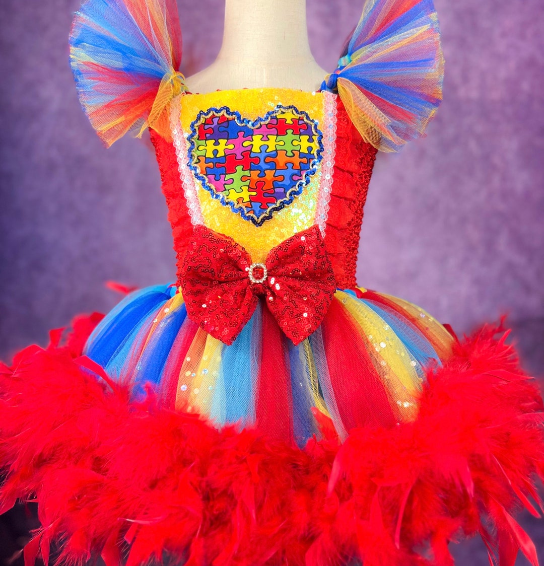 Adult Autism Awareness Feathered Pageant Birthday Party Puzzle Piece ...