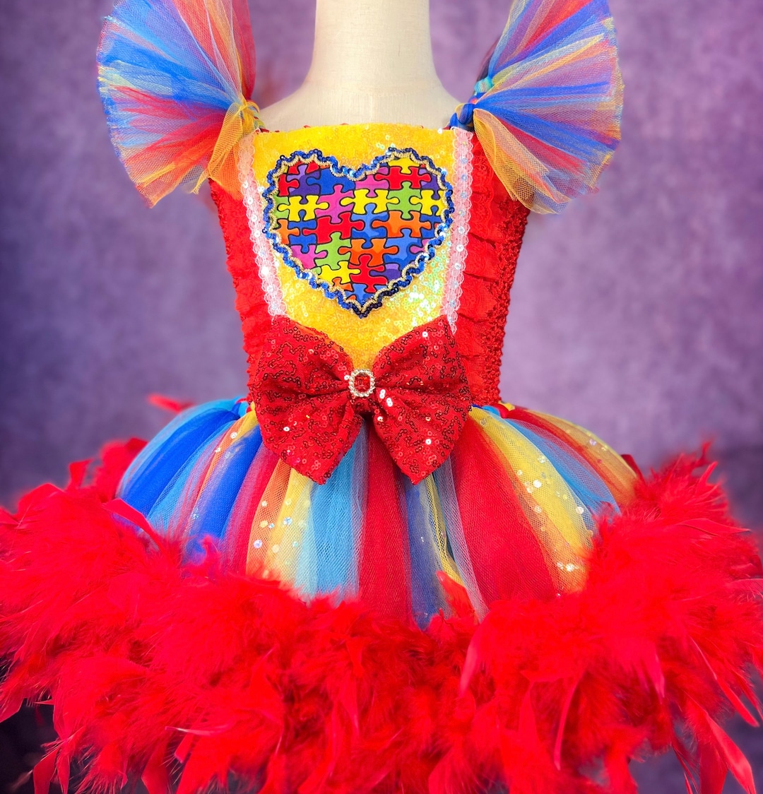 Autism Awareness Feathered Pageant Birthday Party Puzzle Piece Costume ...