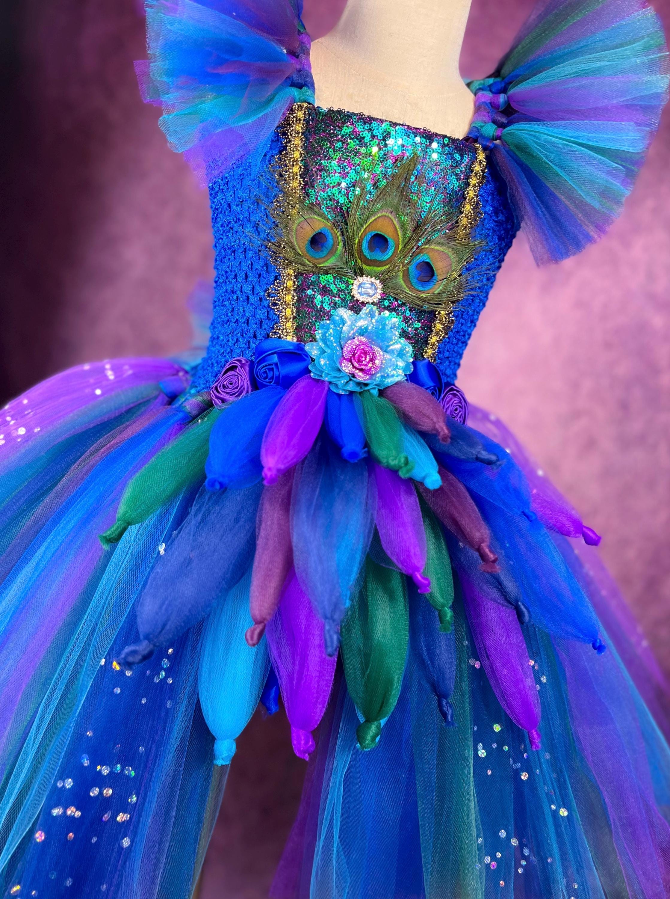 Blue Purple Peacock Flower Girl Pageant Halloween Party Costume Dance ...