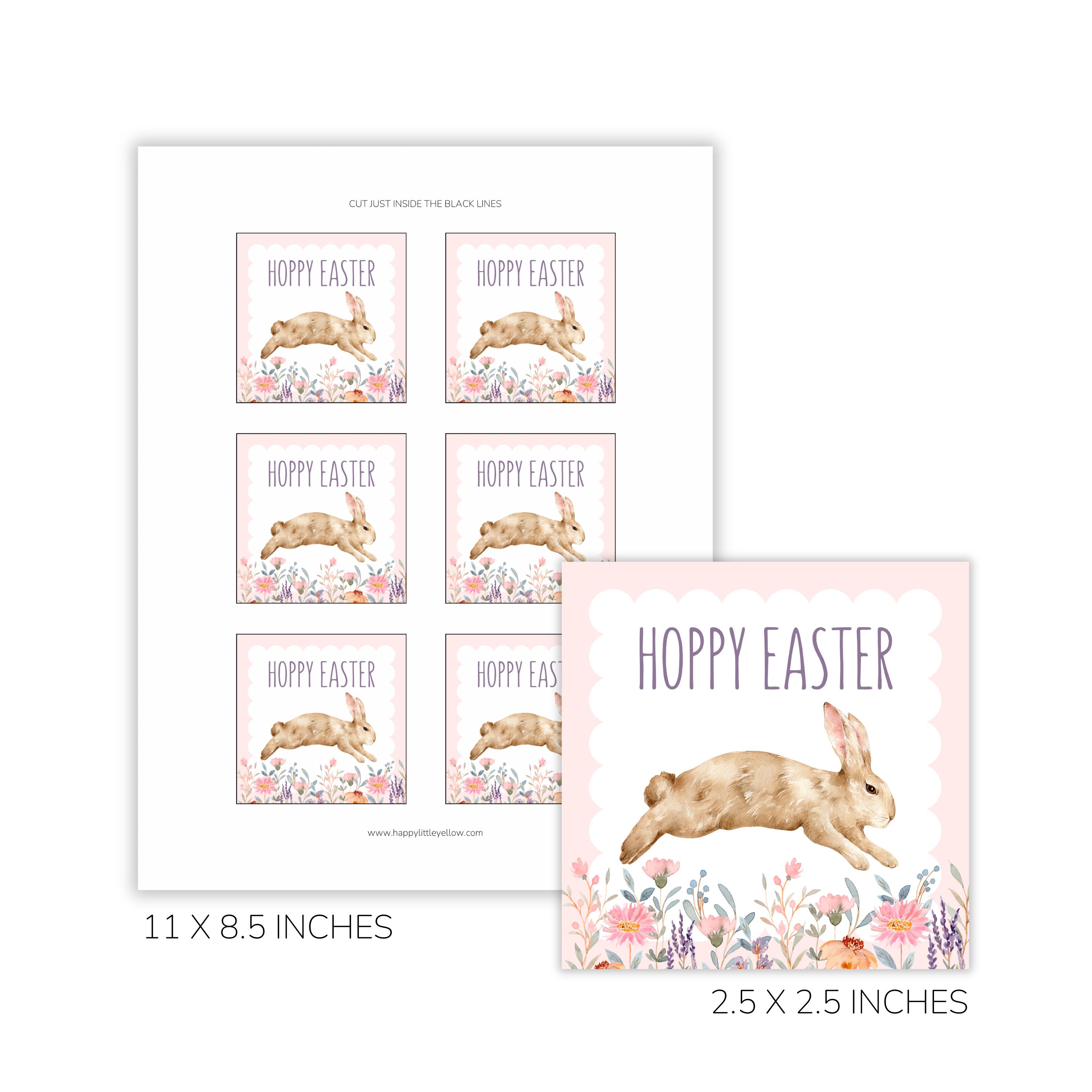 Hoppy Easter Gift Tag Printable, Floral Easter Bunny Goodie Bag Label ...
