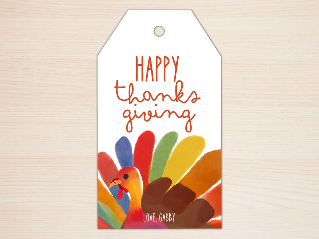 Printable Fall Thanksgiving Gift Tag Personalized, Colorful Turkey Gift ...