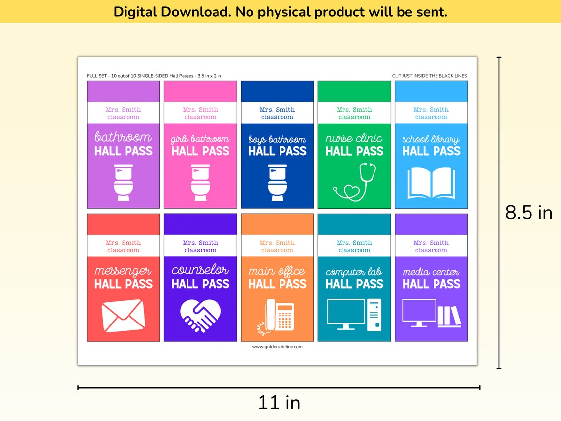 Printable Hall Pass Set of 10 Personalized Teacher Hall Pass - Etsy