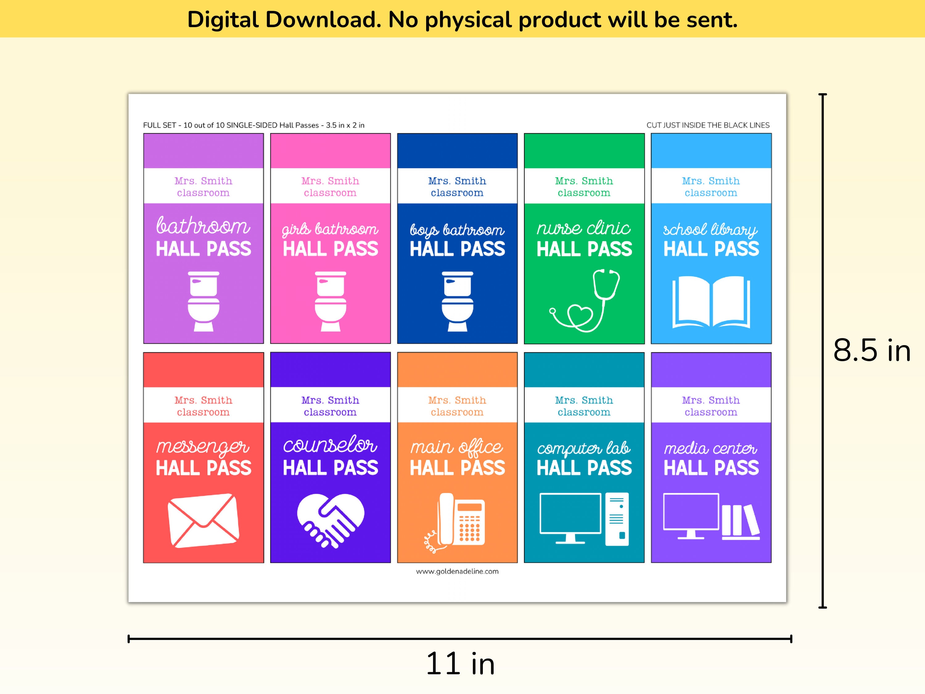 Printable Hall Pass Set of 10 Personalized Teacher Hall Pass - Etsy