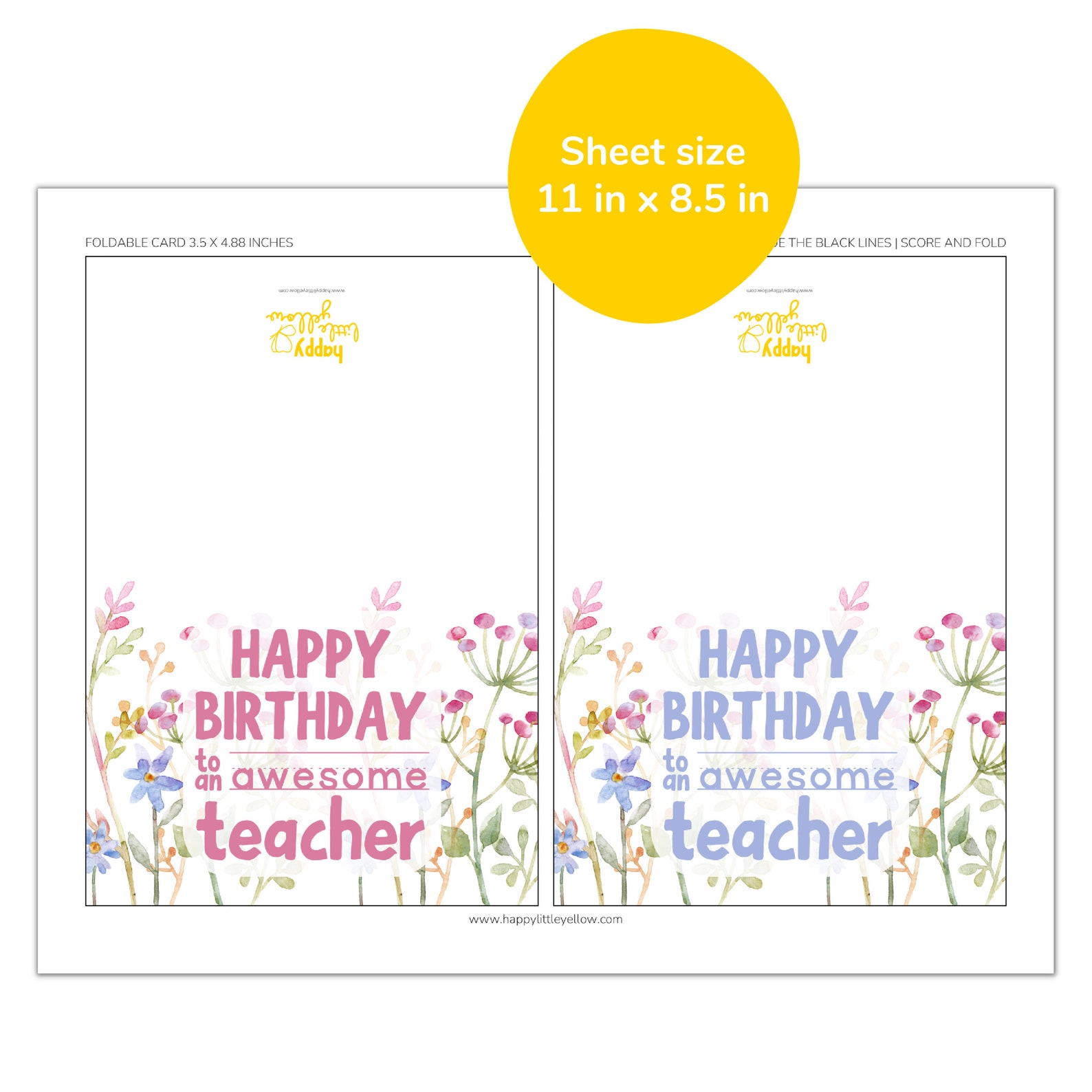 Teacher Birthday Card Printable, Happy Birthday Notecard for Teacher ...