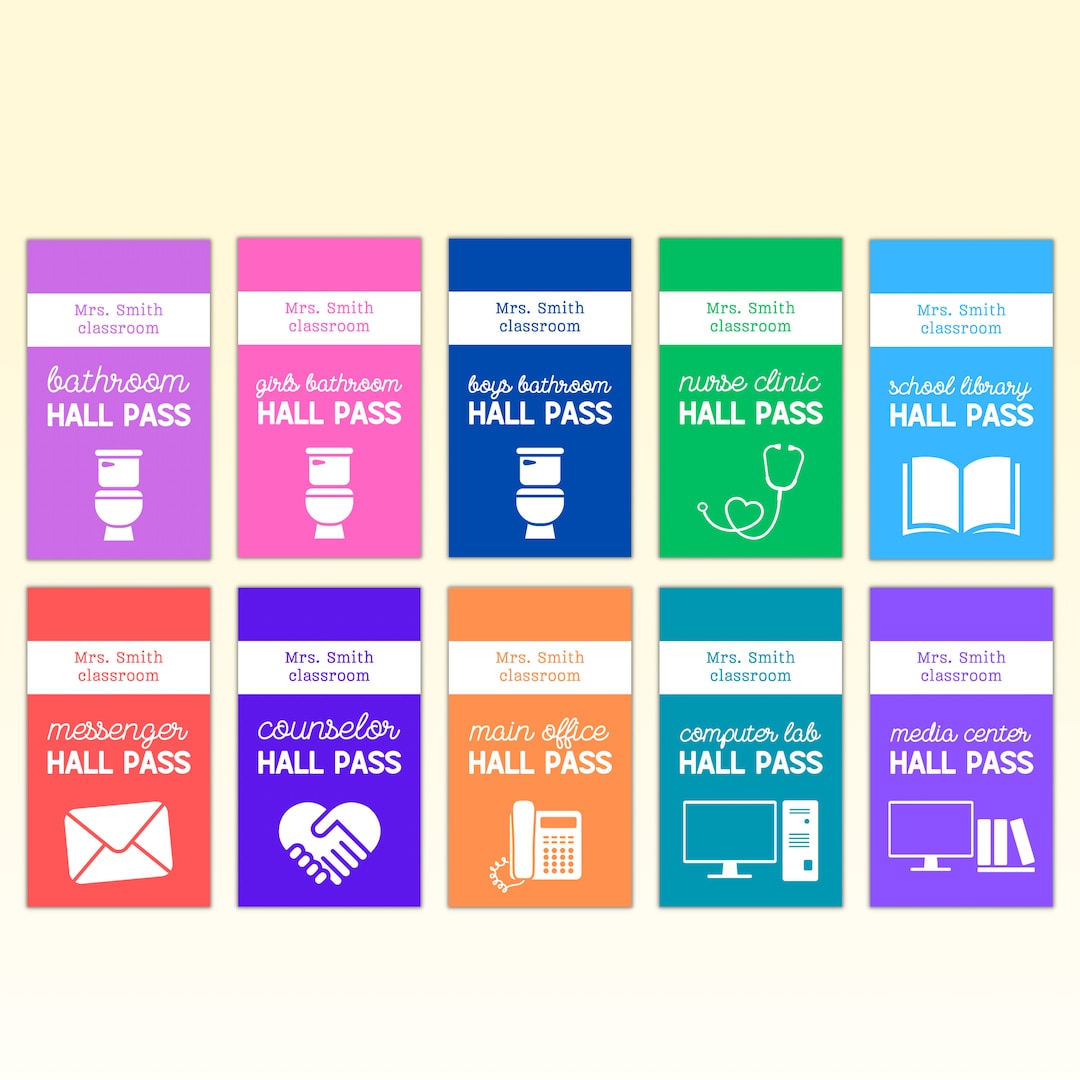Printable Hall Passes, Editable Set of 10 Personalized Teacher Hall ...