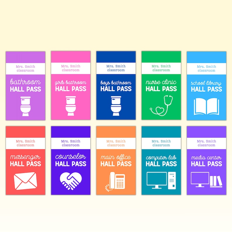 Printable Hall Passes, Editable Set of 10 Personalized Teacher Hall ...