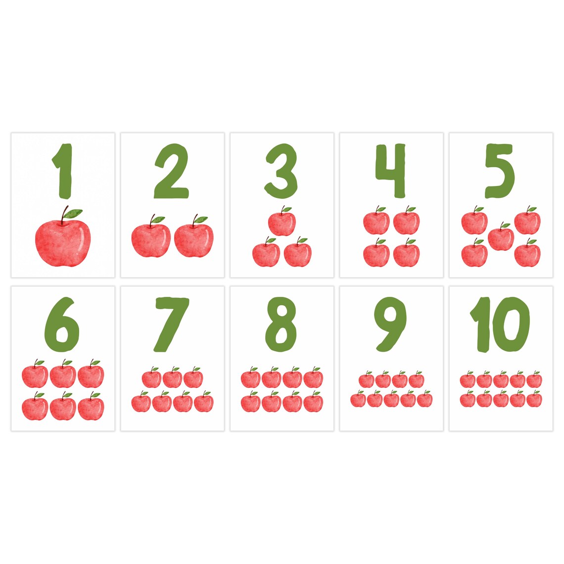 Numbers Flashcards Printable, Counting 1-10 Flash Cards Apple Theme ...