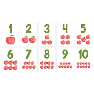 Numbers Flashcards Printable, Counting 1-10 Flash Cards Apple Theme ...