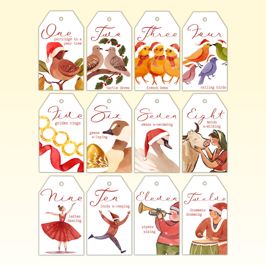 12 Days of Christmas Printable Gift Tags, Twelve Days of Christmas ...