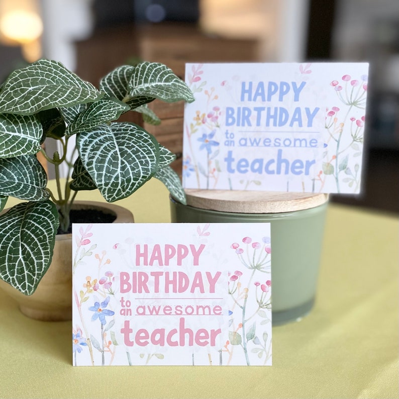 Teacher Birthday Card Printable, Happy Birthday Notecard for Teacher ...