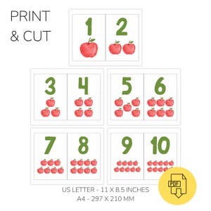 Numbers Flashcards Printable, Counting 1-10 Flash Cards Apple Theme ...