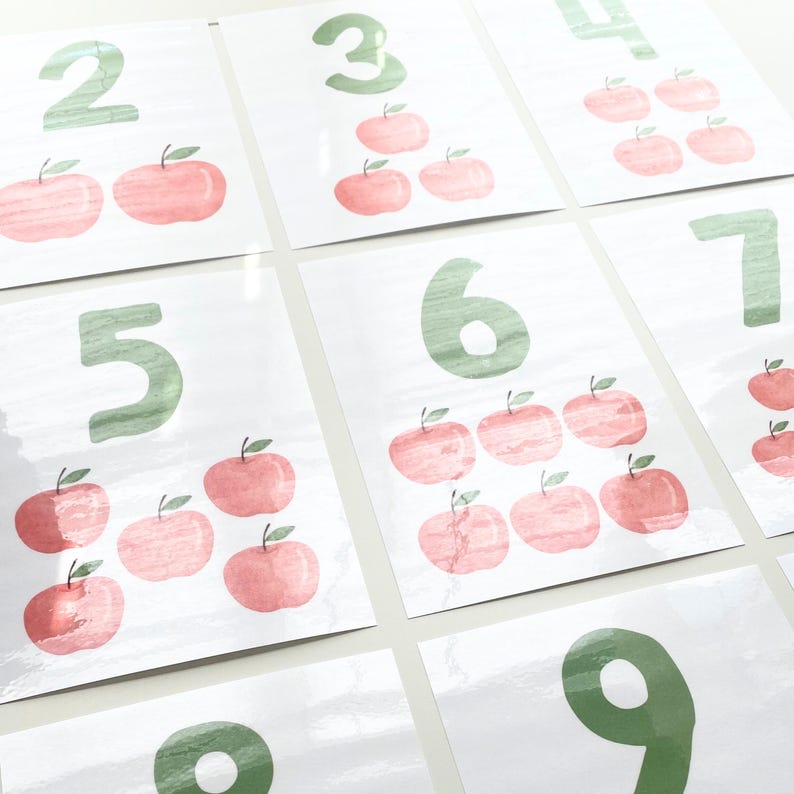 Numbers Flashcards Printable, Counting 1-10 Flash Cards Apple Theme ...