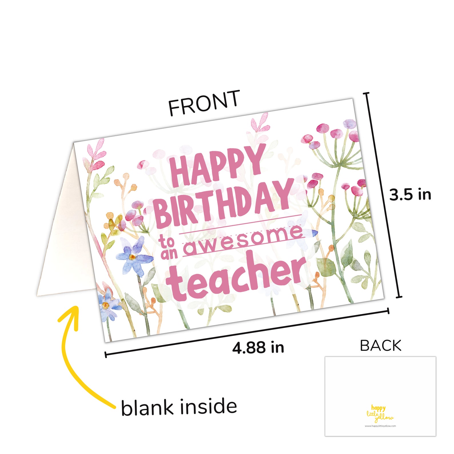 Teacher Birthday Card Printable, Happy Birthday Notecard for Teacher ...
