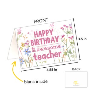 Teacher Birthday Card Printable, Happy Birthday Notecard for Teacher ...