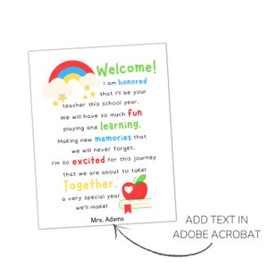 First Day of School Letter From Teacher, Printable Welcome Back to ...