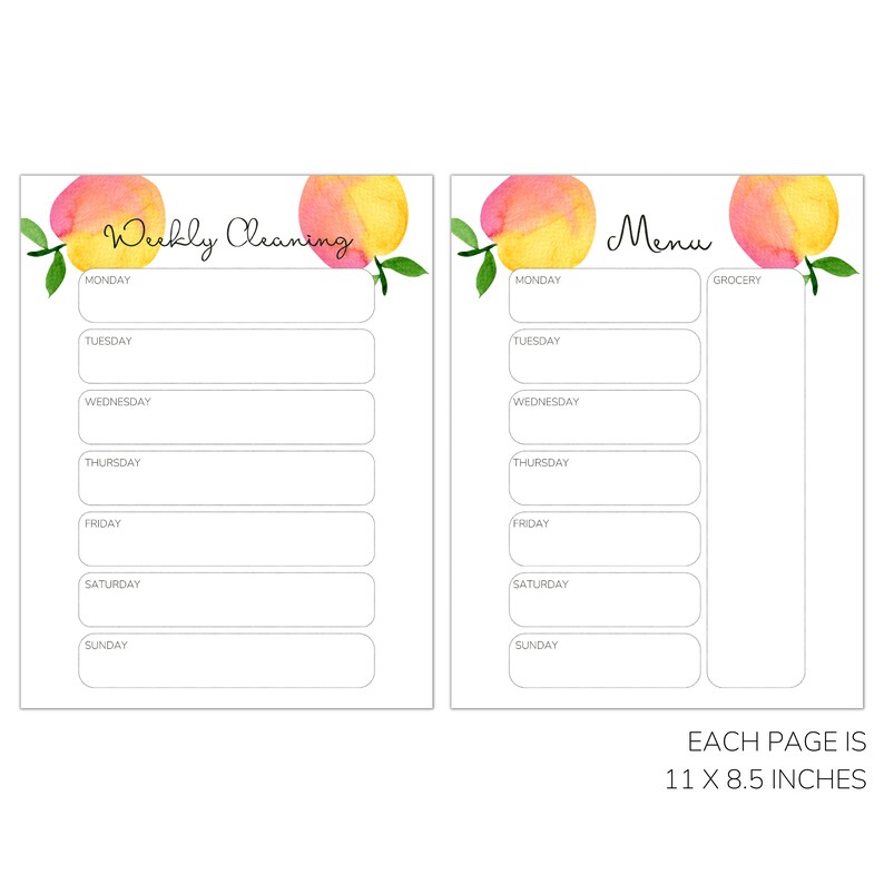 Printable Peach Planner Undated, Daily Weekly Monthly Planner, Cleaning ...