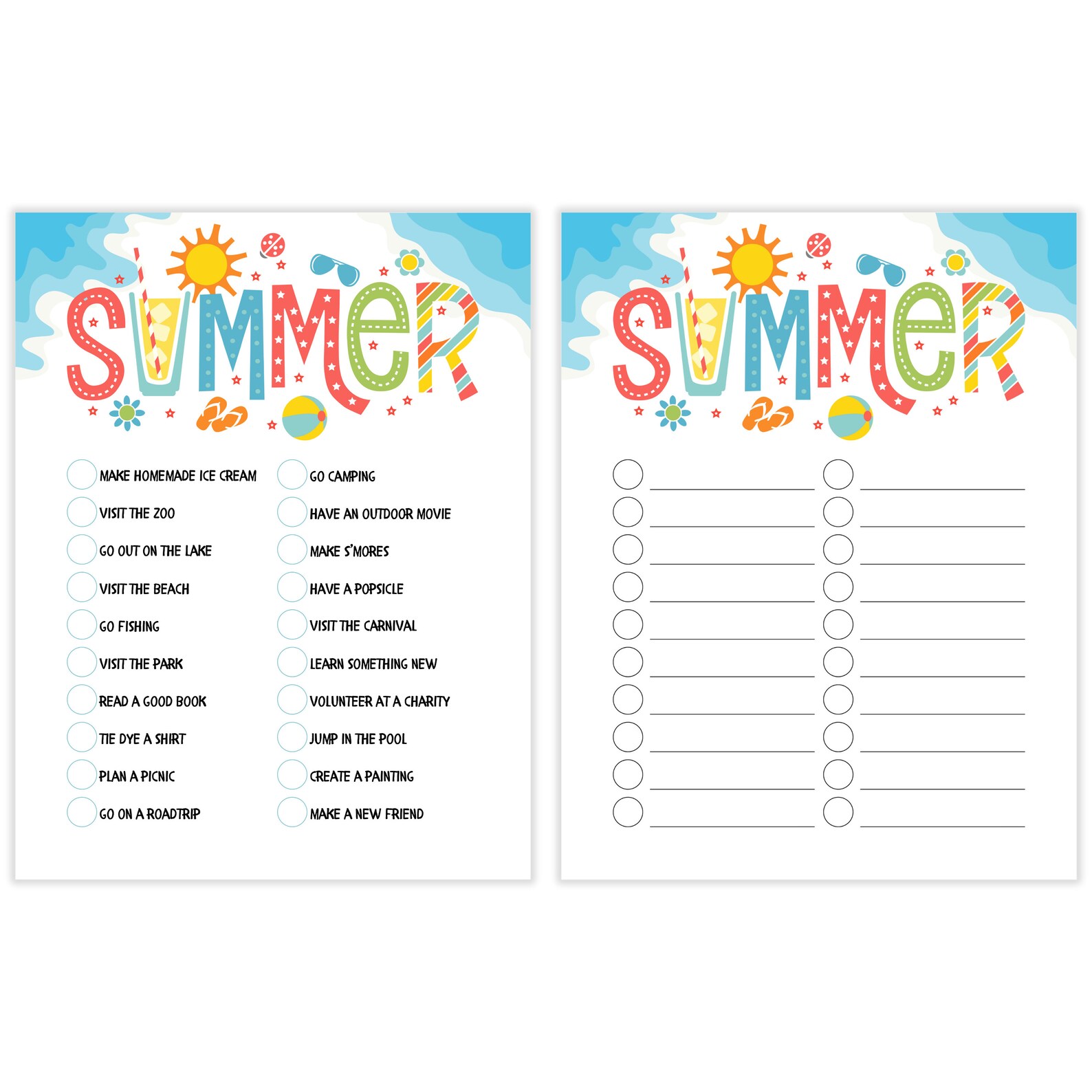 Summer Bucket List Printable for Kids, Fun Summer Activities for the ...