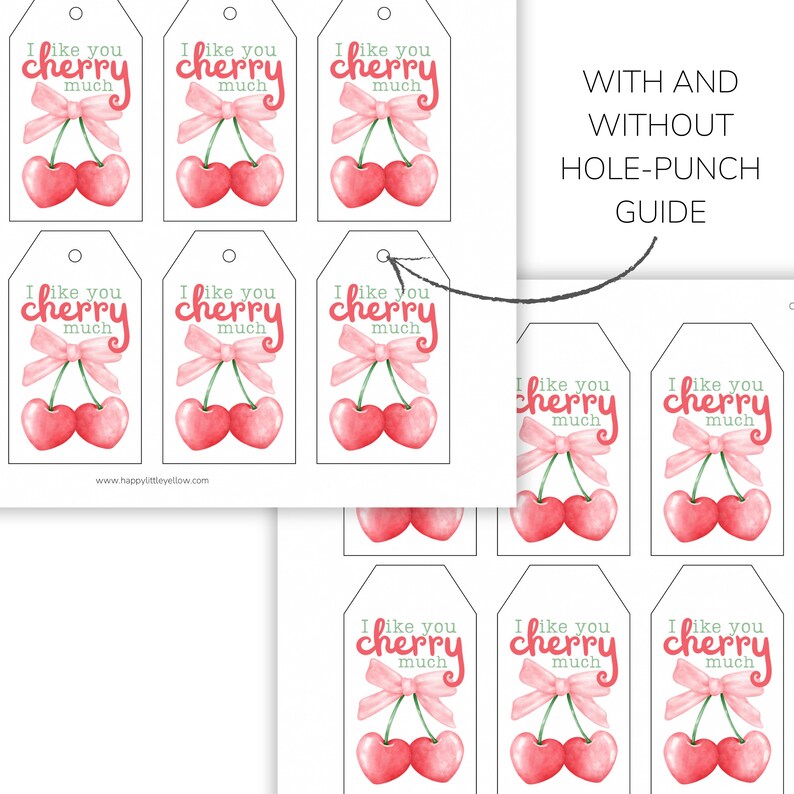 Cherry Valentines Day Gift Tag Printable, I Like You Cherry Much Gift ...