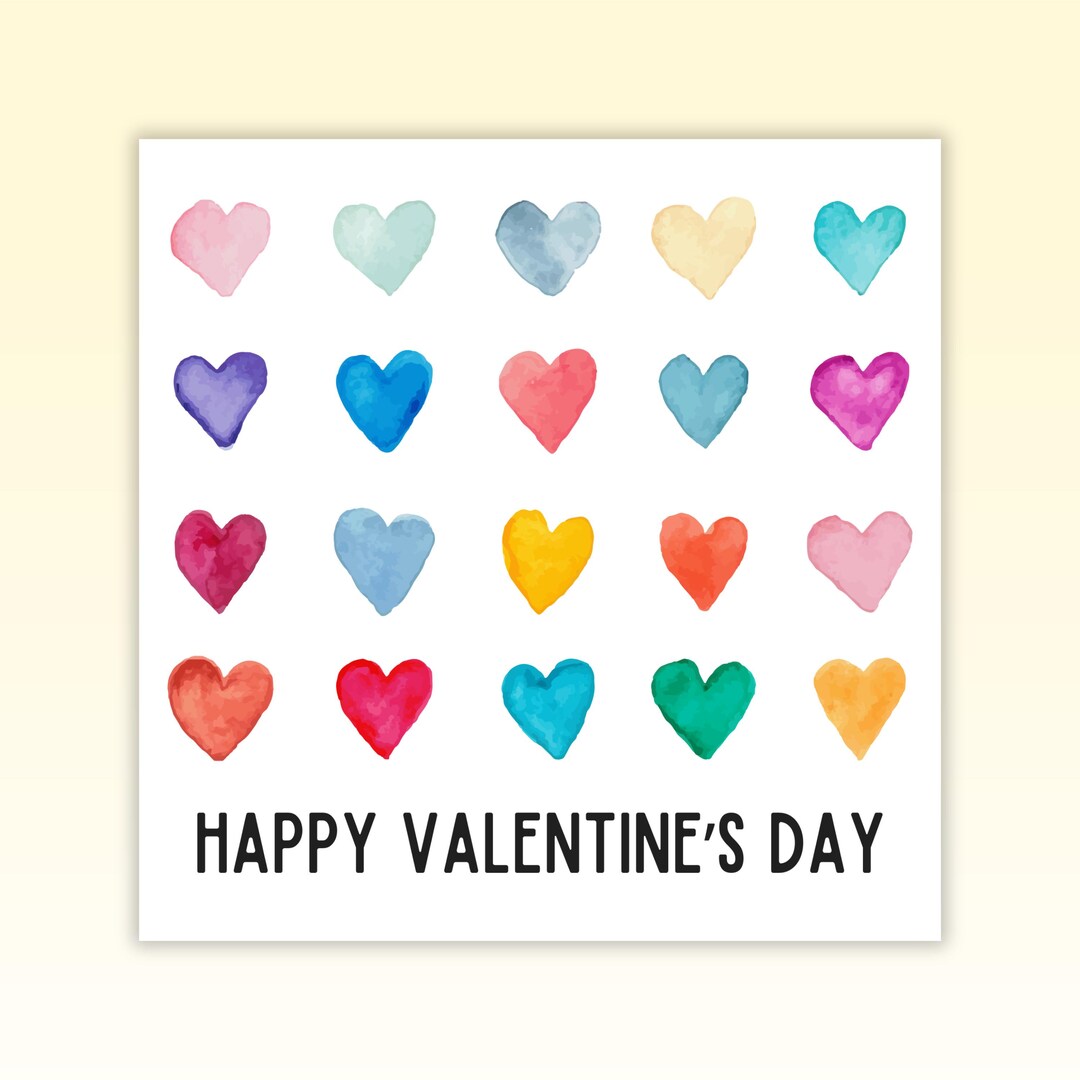 Watercolor Hearts Valentine’s Day Gift Tag Printable, Preschool ...