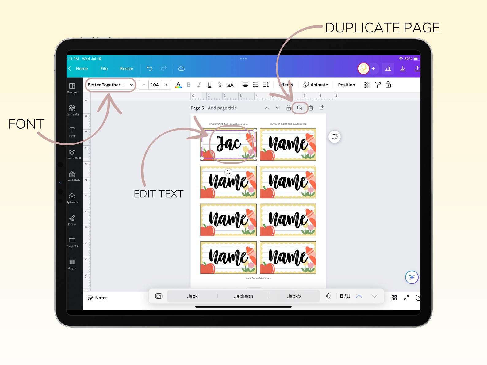 Printable Name Label Editable Name Tags for School Backpack - Etsy