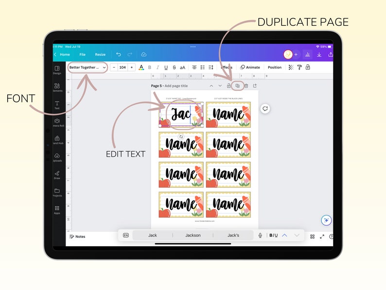Printable Name Label Editable Name Tags for School Backpack - Etsy
