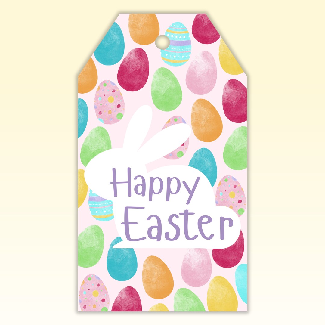 Colorful Happy Easter Gift Tag Printable, Easter Goodie Bag Label for ...