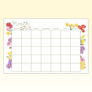 Undated Floral Calendar Printable, Large 11x17 Birth Month Flowers Wall ...