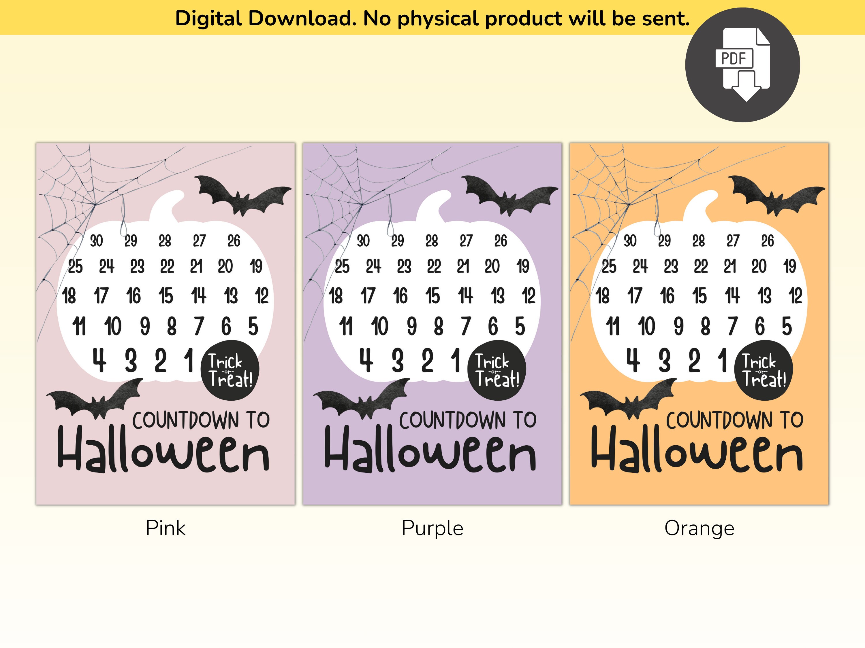 Halloween Countdown Printable Calendar, Days Until Halloween Sign, DIY ...