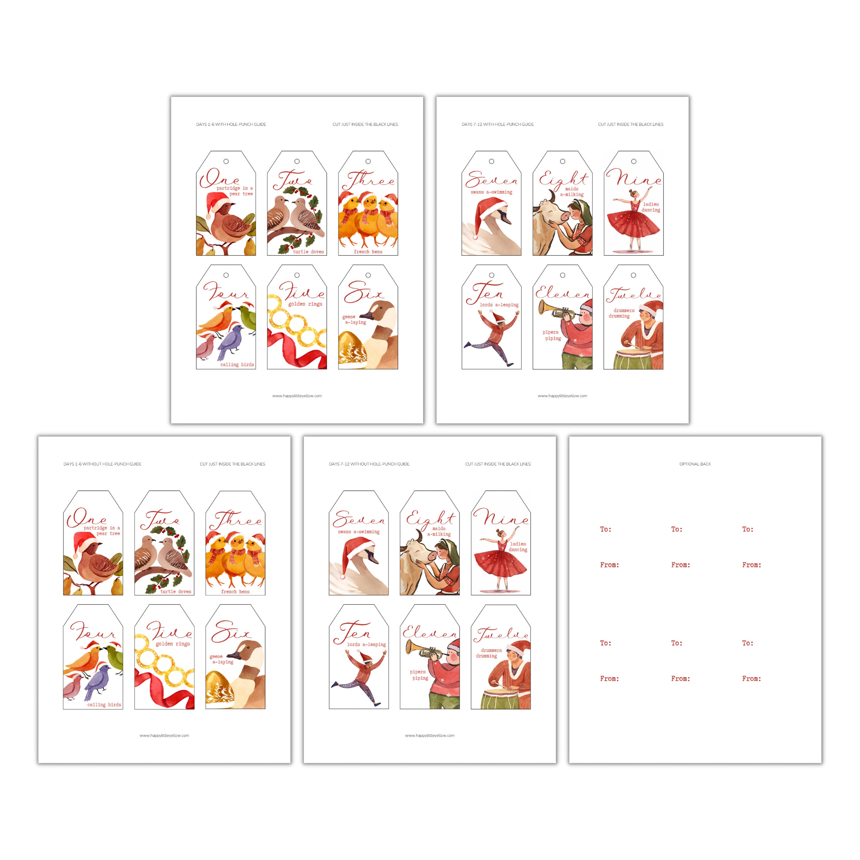 12 Days of Christmas Printable Gift Tags, Twelve Days of Christmas ...