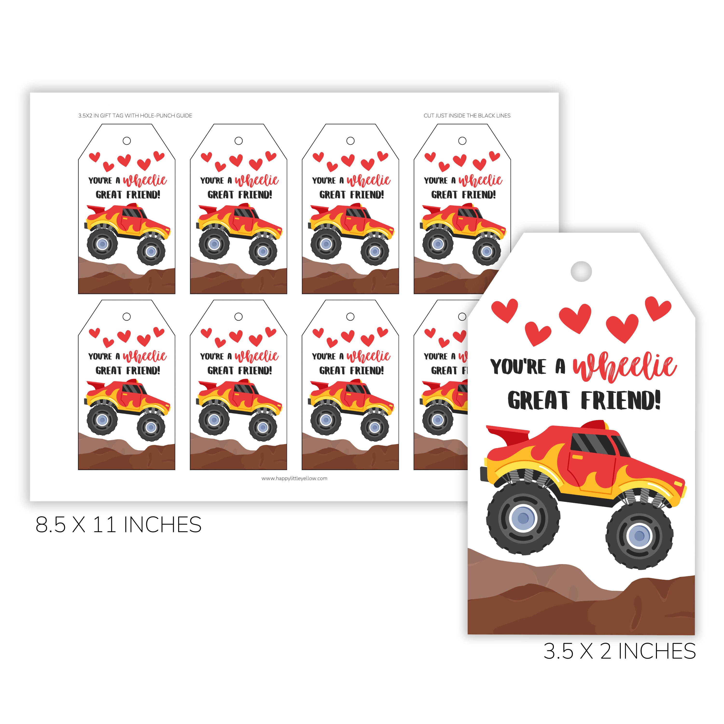 Monster Truck Valentines Day Printable Gift Tag, You’re Wheelie Great ...