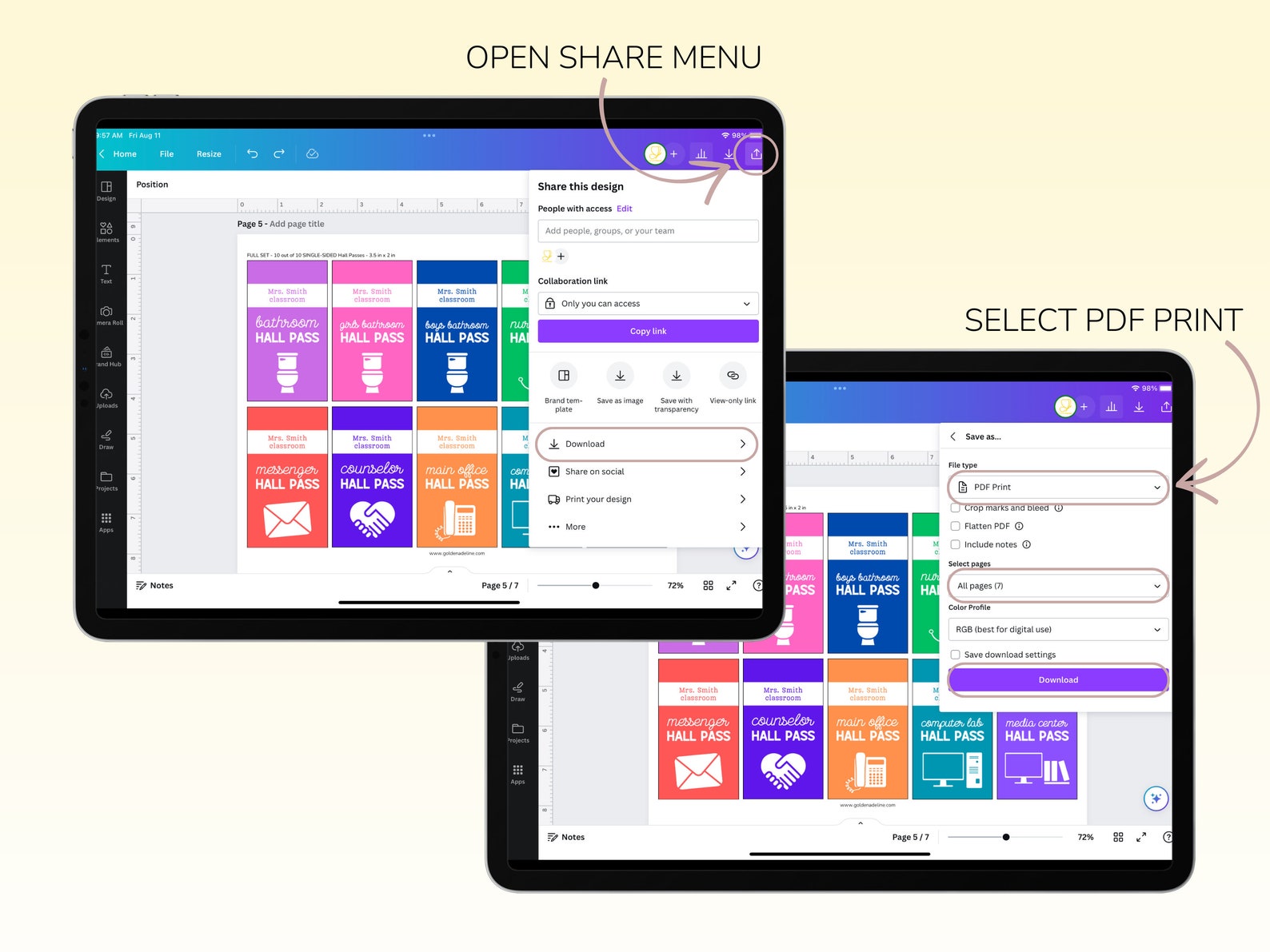 Printable Hall Pass Set of 10 Personalized Teacher Hall Pass - Etsy