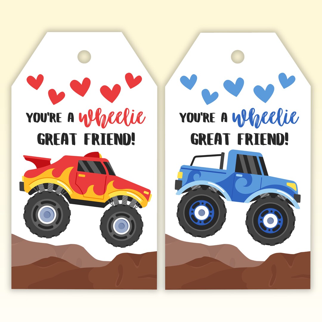 Monster Truck Valentines Day Printable Gift Tag, You’re Wheelie Great ...