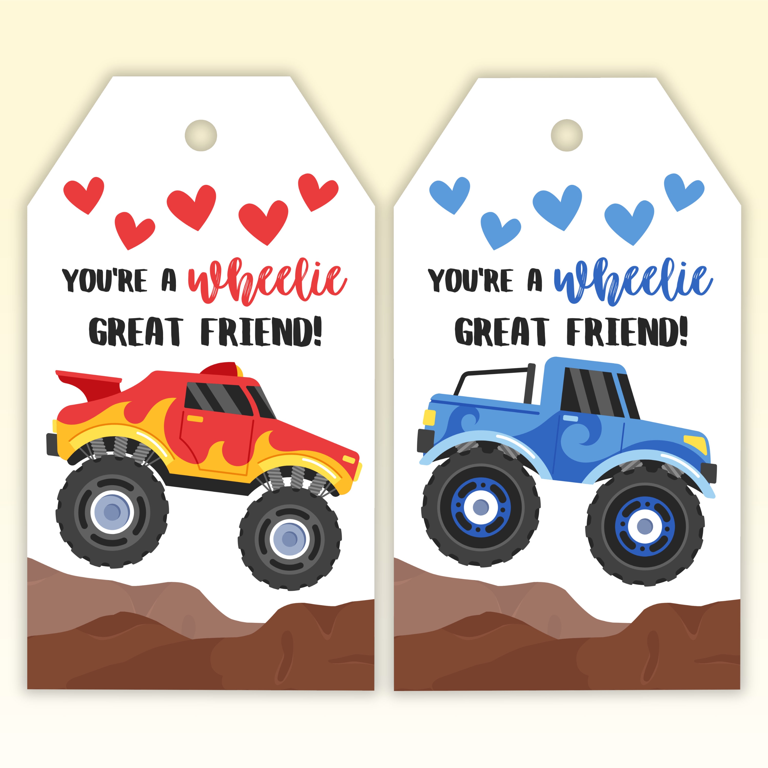 Monster Truck Valentines Day Printable Gift Tag, You’re Wheelie Great ...