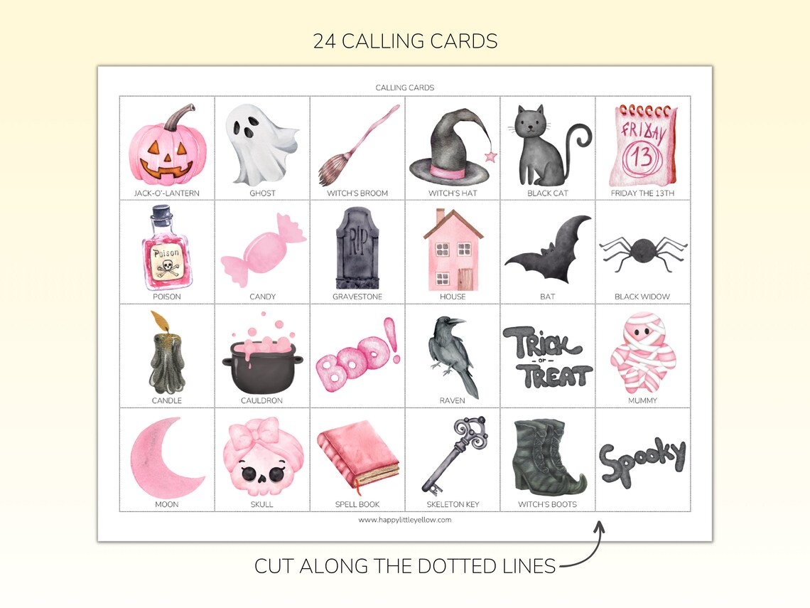 Pink Halloween Bingo Printable, 50 Bingo Cards, Pink Baby Shower and ...