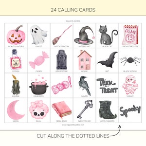 Pink Halloween Bingo Printable, 50 Bingo Cards, Pink Baby Shower and ...