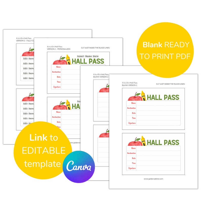 Printable Hall Pass Notepad Personalized Teacher Hall Pass Note Pad