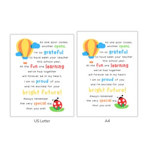 Printable End of School Year Letter for Student, Preschool Teacher to ...