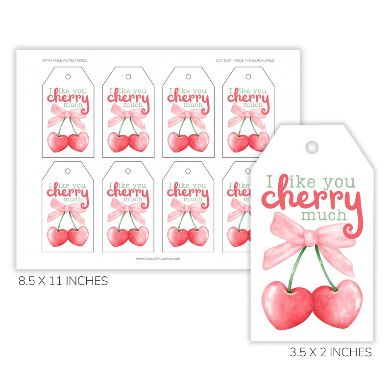 Cherry Valentines Day Gift Tag Printable, I Like You Cherry Much Gift ...
