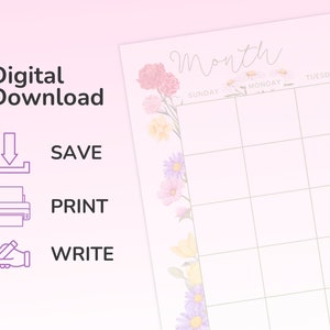 Undated Floral Calendar Printable Large 11x17 Birth Month - Etsy