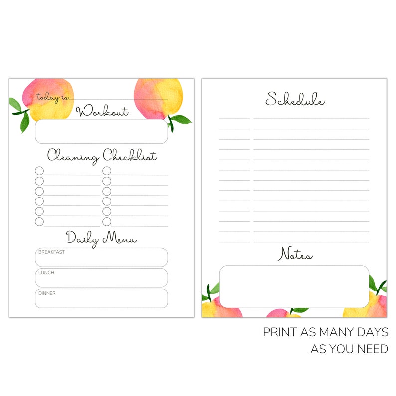 Printable Peach Planner Undated, Daily Weekly Monthly Planner, Cleaning ...