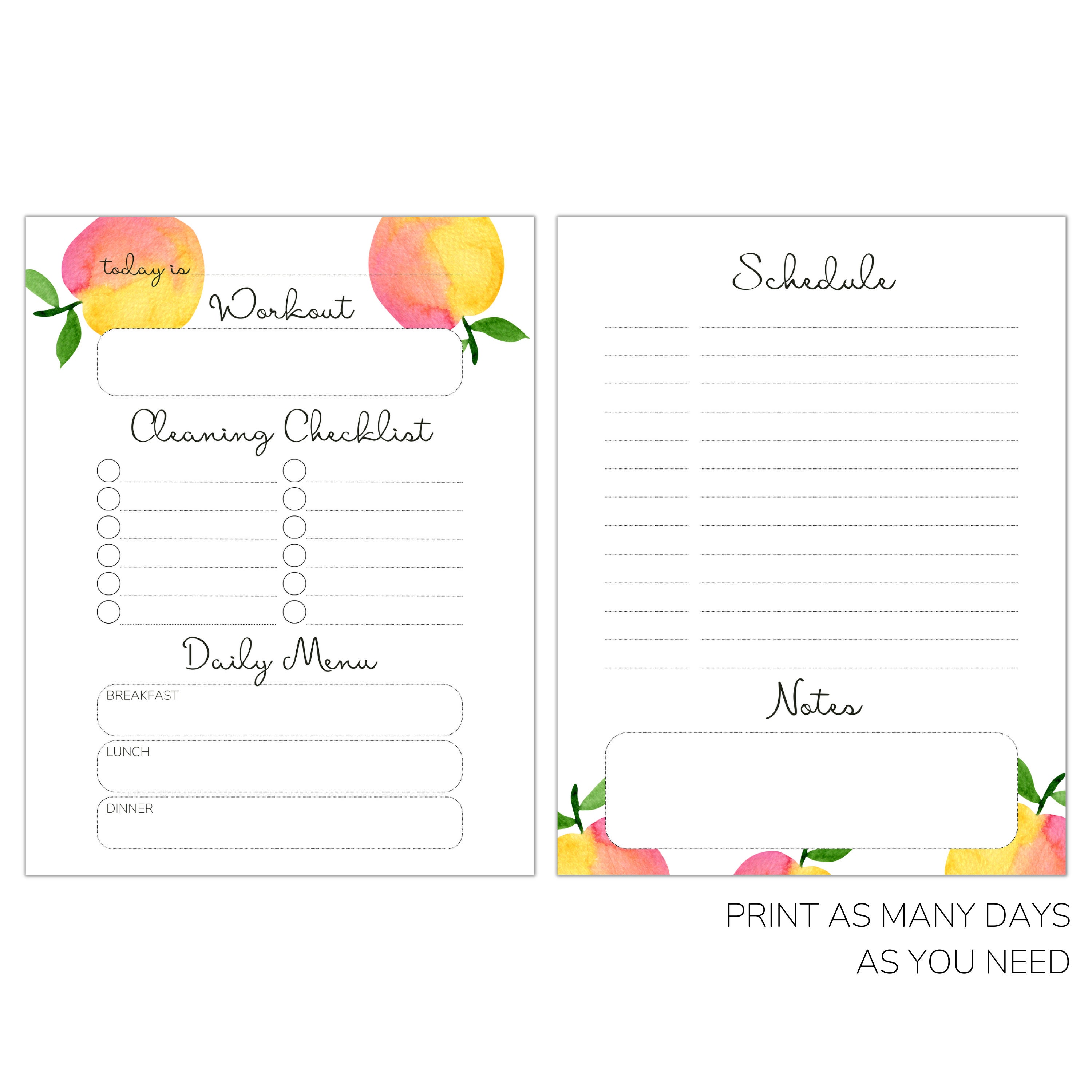 Printable Peach Planner Undated, Daily Weekly Monthly Planner, Cleaning ...