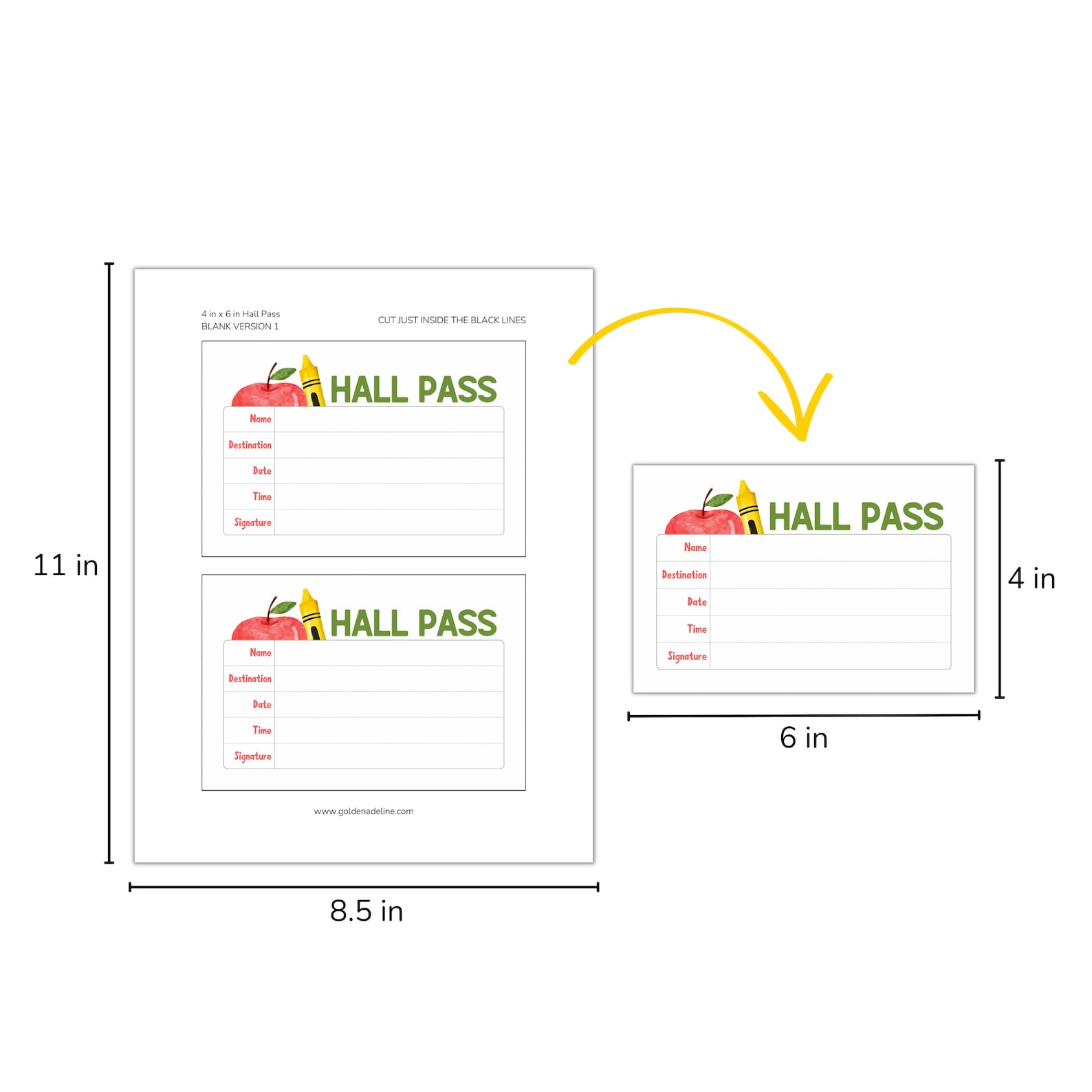 Printable Hall Pass Notepad, Personalized Teacher Hall Pass Note Pad ...