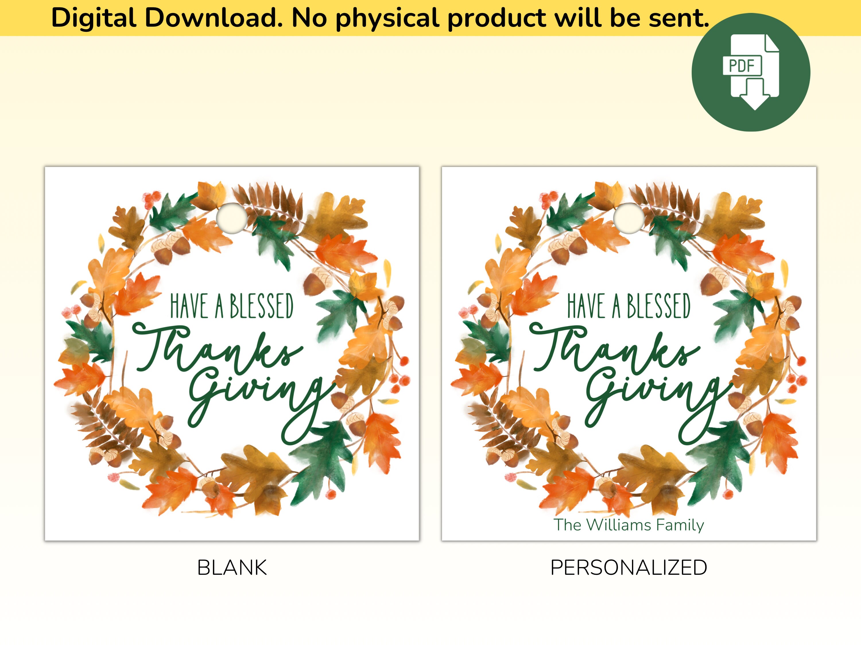 Printable Thanksgiving Gift Tag Personalized, Blessed Thanksgiving ...
