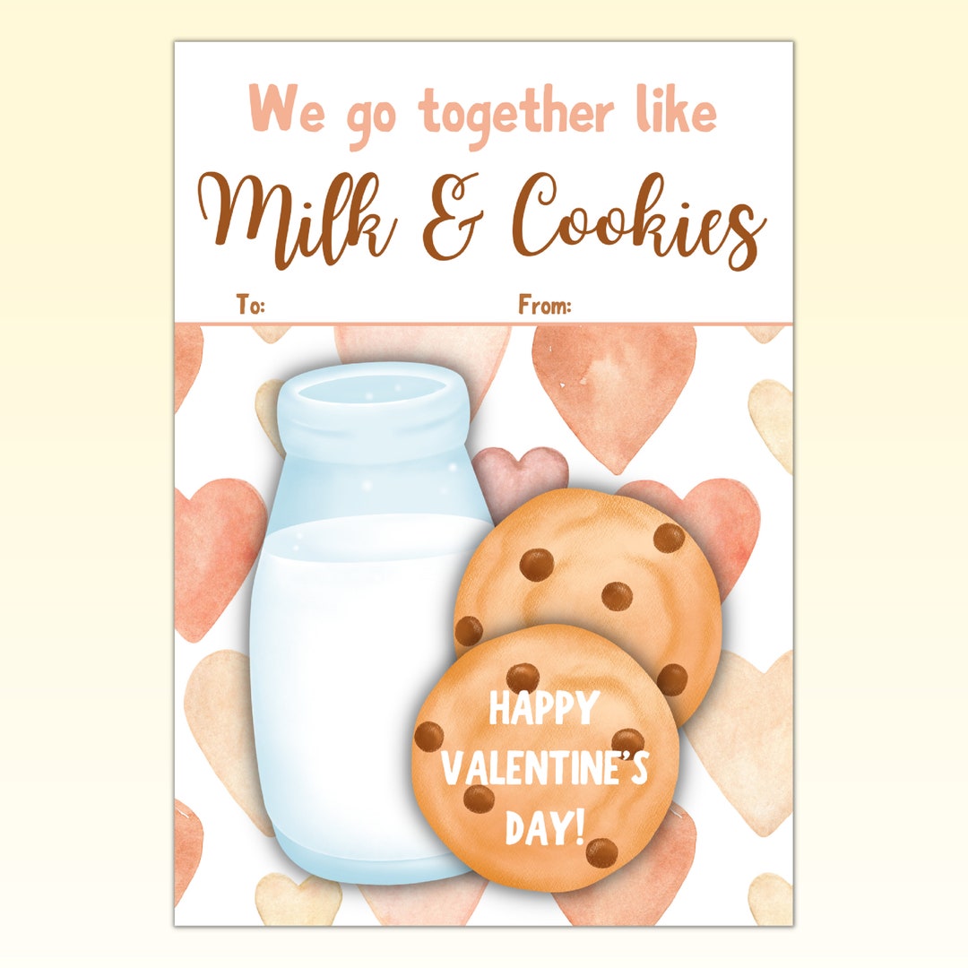 Valentines Cookie Card Printable, Milk and Cookies Valentine Party ...