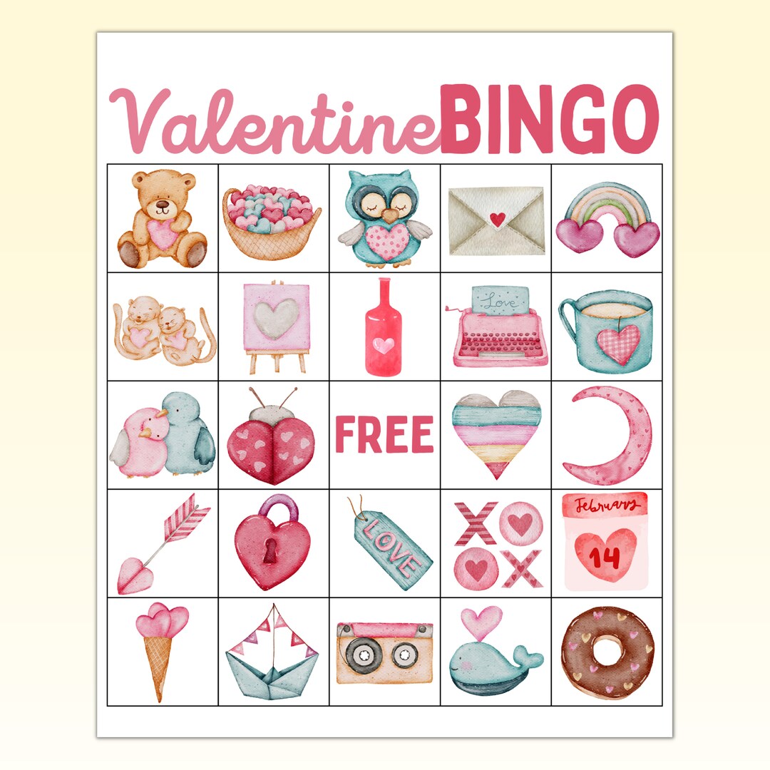 Valentine Bingo Printable, Classroom Valentines Game for School, Family ...