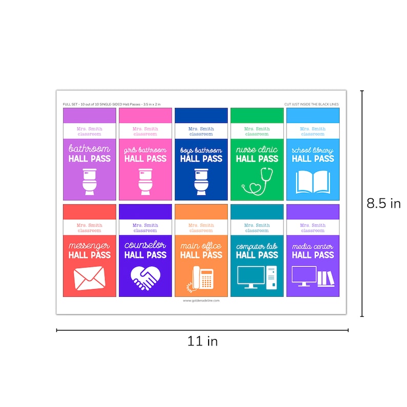 Printable Hall Passes, Editable Set of 10 Personalized Teacher Hall ...