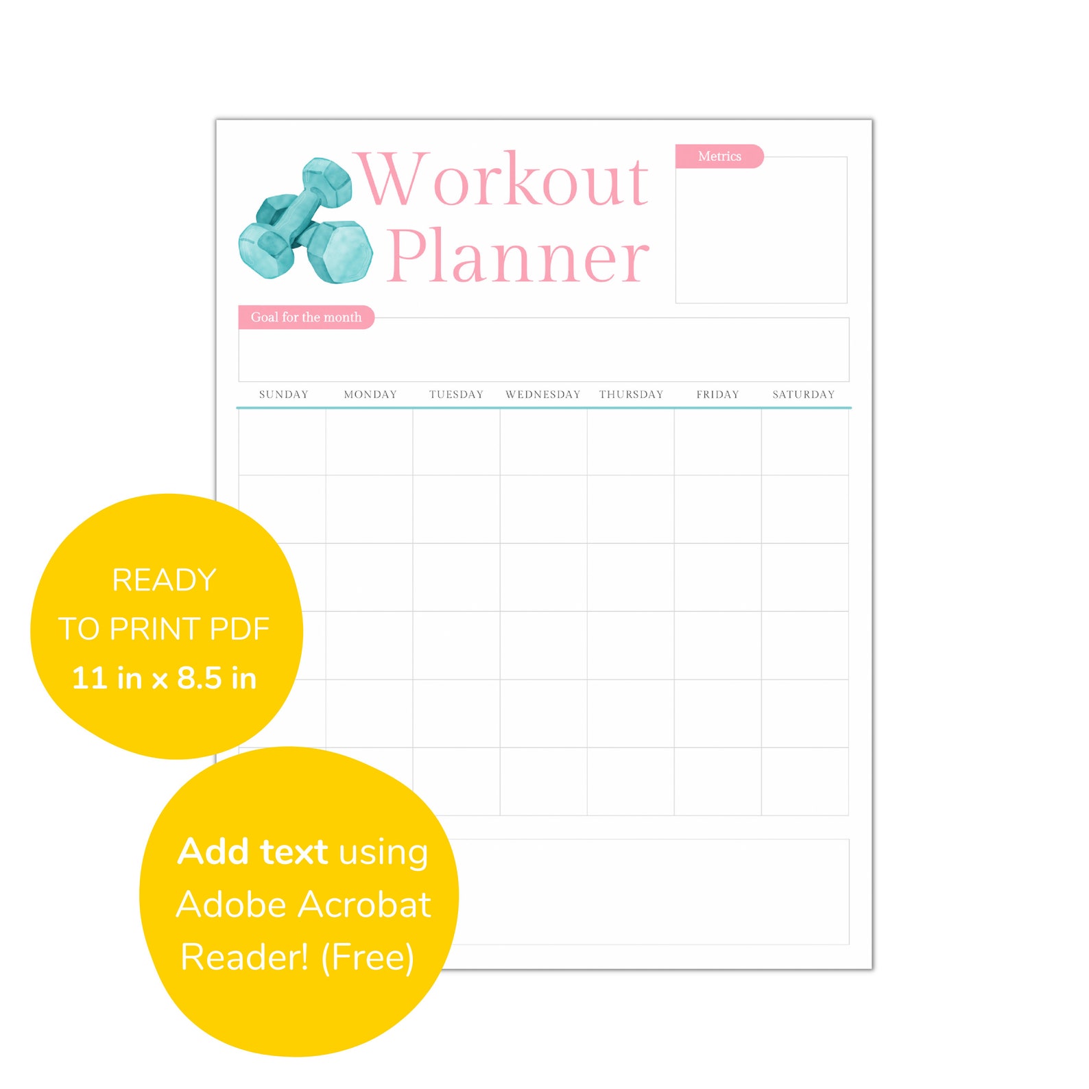 Monthly Workout Planner Printable, Exercise Goal Tracker for Women ...