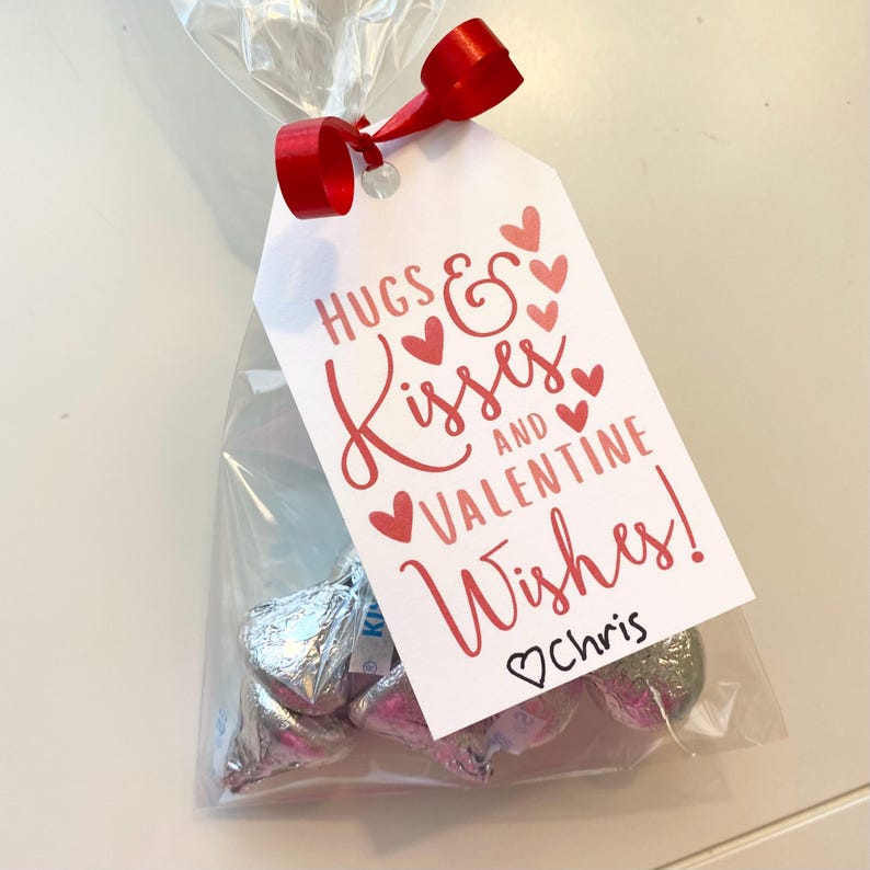 Hugs & Kisses Valentine Wishes Gift Tag Printable, Chocolate Kisses ...