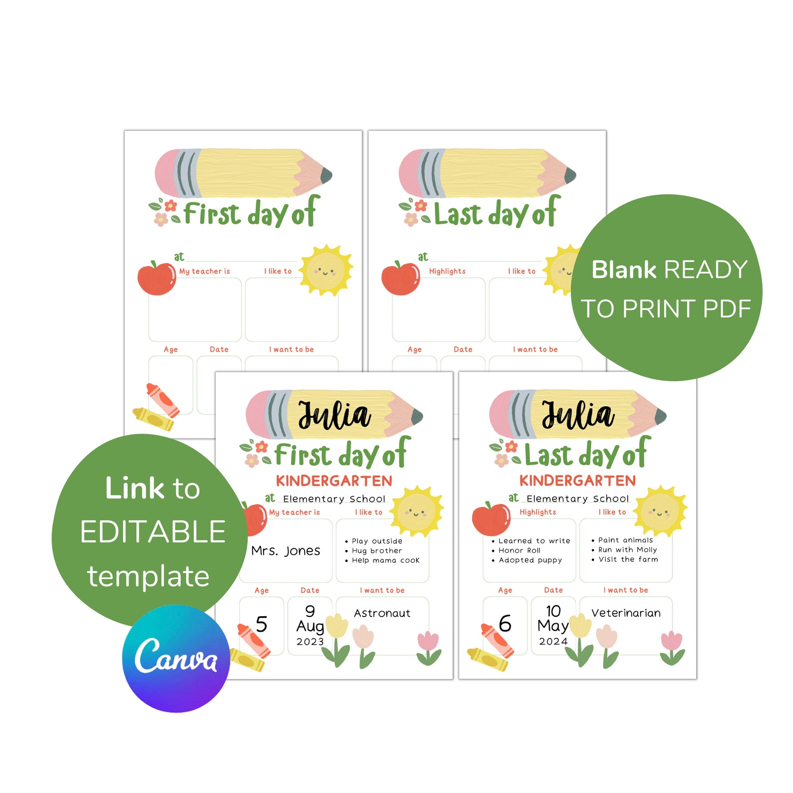 First Day of School Sign Printable, Editable 2-in-1 First and Last Day ...