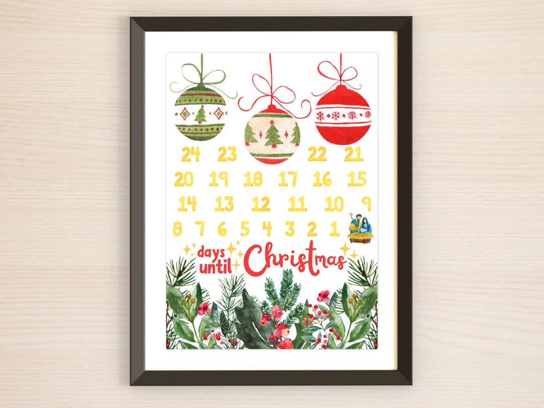 Christmas Countdown Calendar Printable Days Until Christmas - Etsy